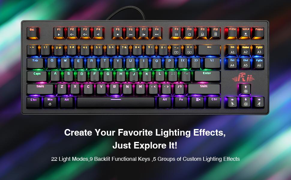 Mechanical Gaming keyboard,Rii RK908 60% Mechanical Keyboard(9 Backlig ...